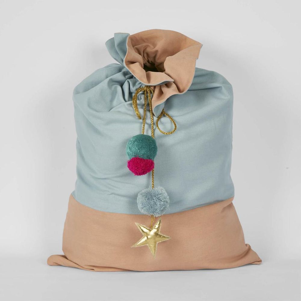 Blue and Sand Reversible Santa Sack – GEORGES of Dubai
